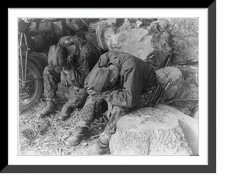 Historic Framed Print, [Two Waffen SS soldiers, seated against a wall ...