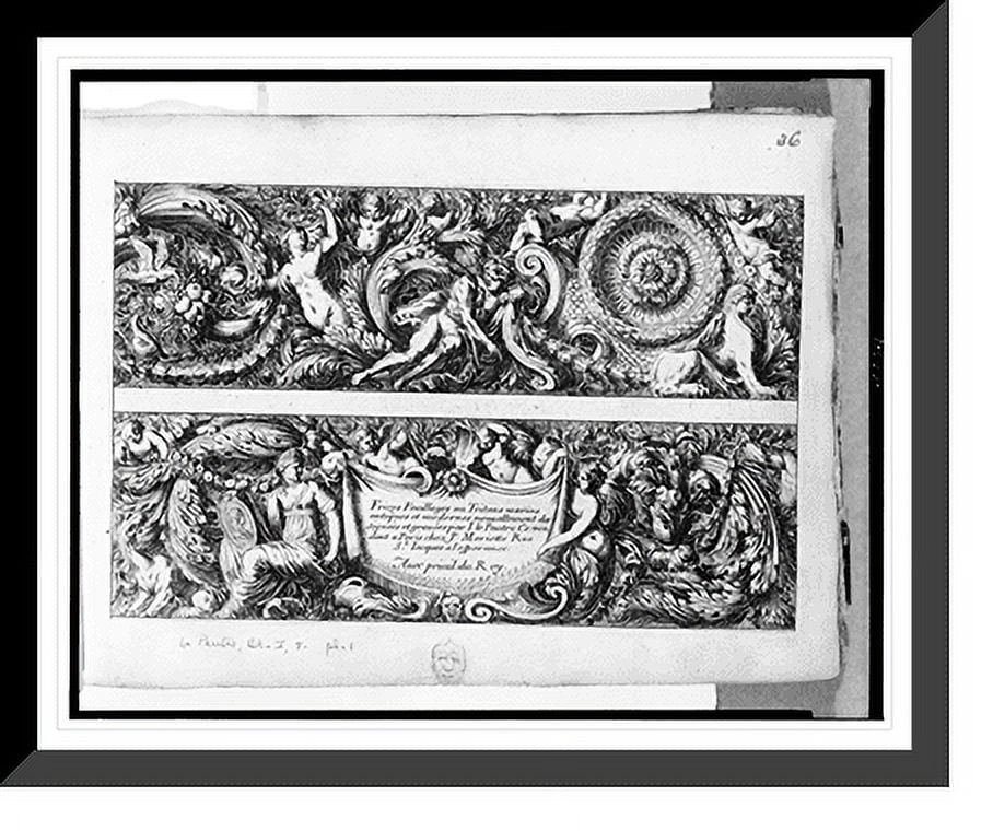 Historic Framed Print, [Two foliate frieze designs with female and male ...