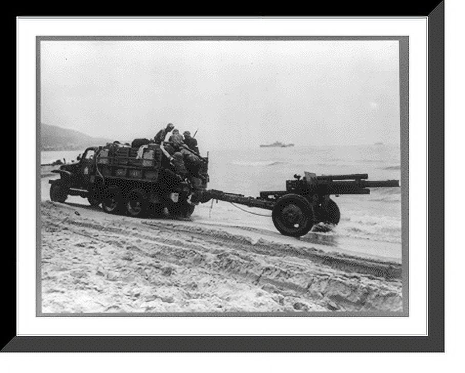 Historic Framed Print, Two and a half ton prime mover towing a 105 mm ...