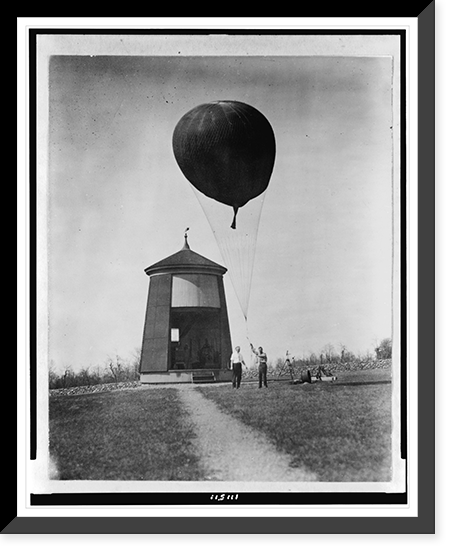 Historic Framed Print, [Two men performing balloon test for the Weather ...