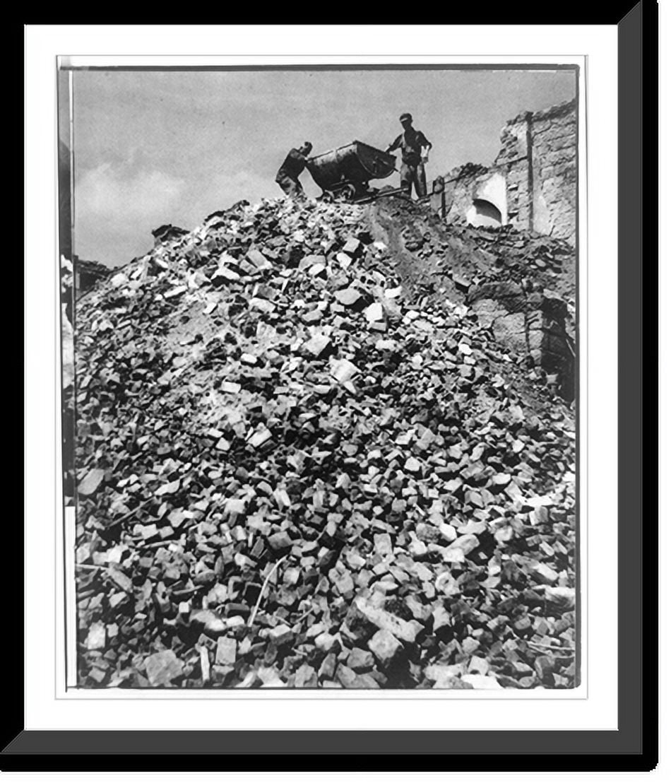Historic Framed Print, [Two men with tipcart on top of rubble in ...