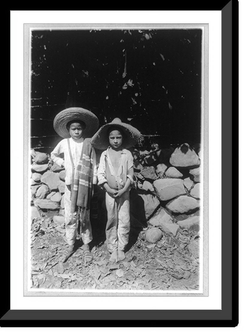 Historic Framed Print, [Two native children posed, standing, full ...