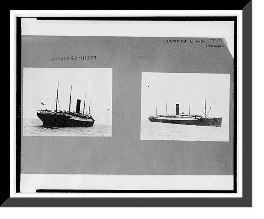 Historic Framed Print, [Two photographs of the Carpathia with Titanic ...