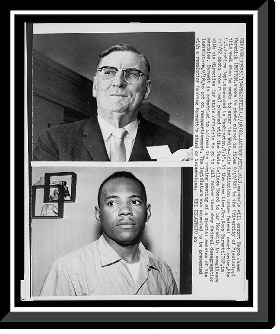 Historic Framed Print, [Two photographs showing James Howard Meredith ...