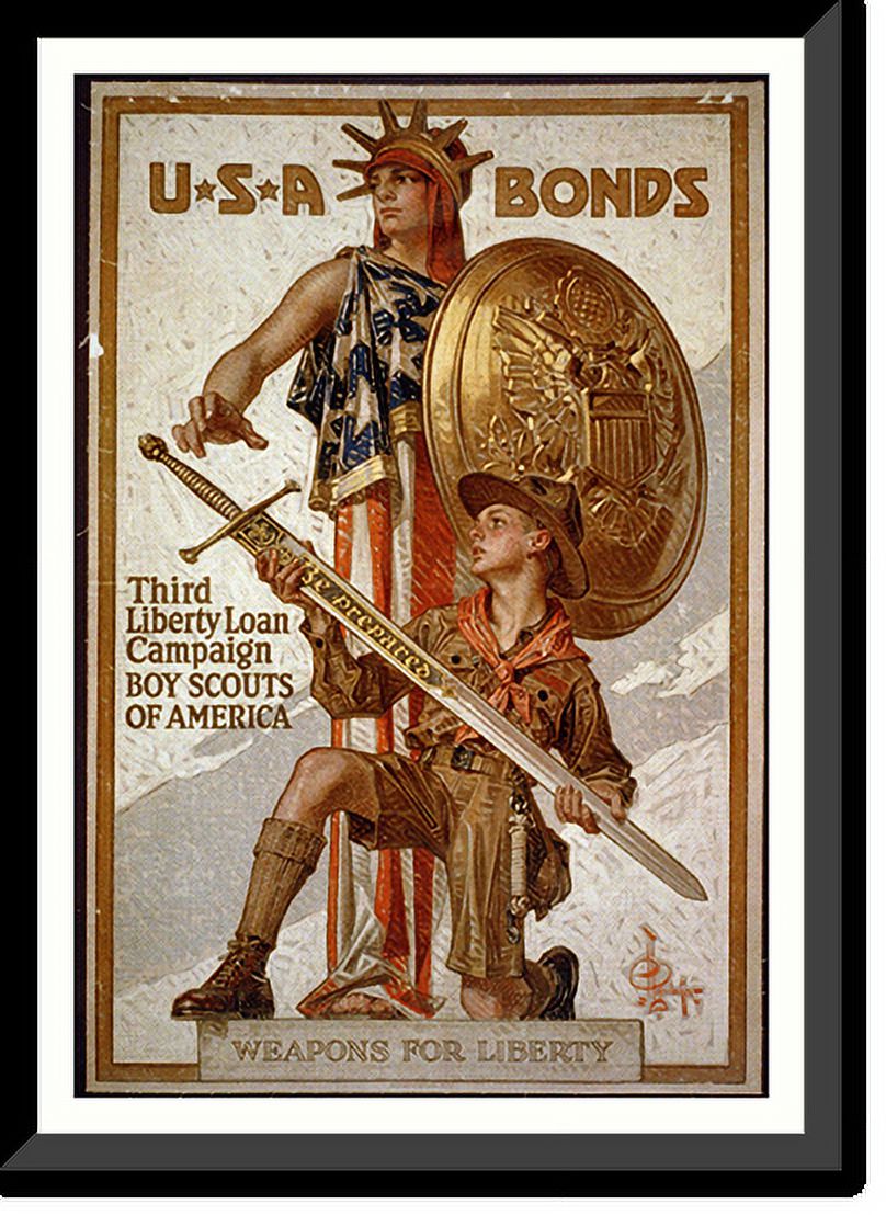 Historic Framed Print, U*S*A Bonds - Third Liberty Loan Campaign - Boy ...