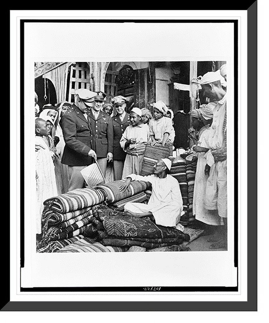 Historic Framed Print, [U.S. Army officers looking at rugs in market ...