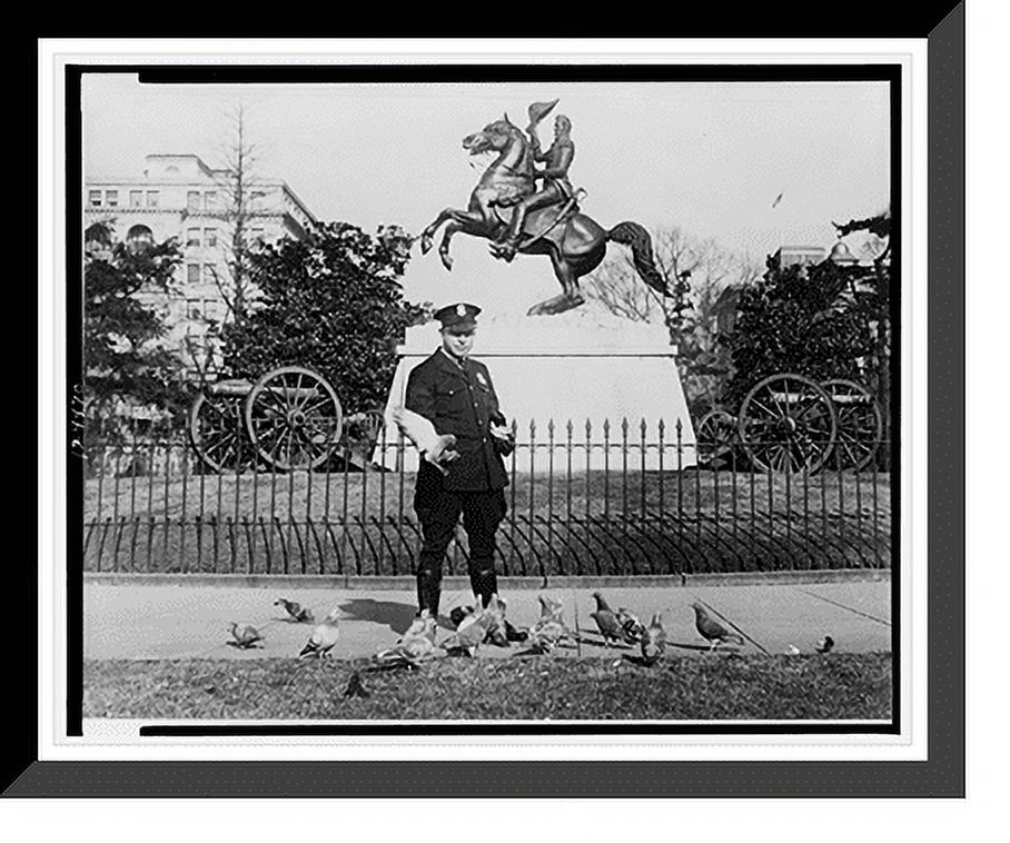 Historic Framed Print, [U.S. Park Police officer feeding pigeons in ...