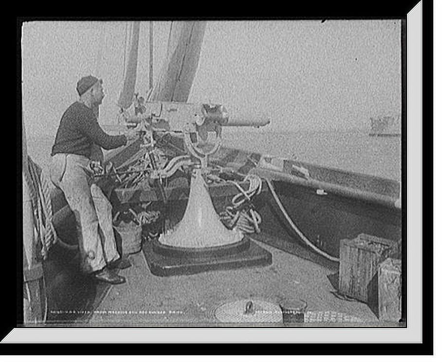 Historic Framed Print, U.S.S. Vixen, Maxim machine gun and gunner Smith ...