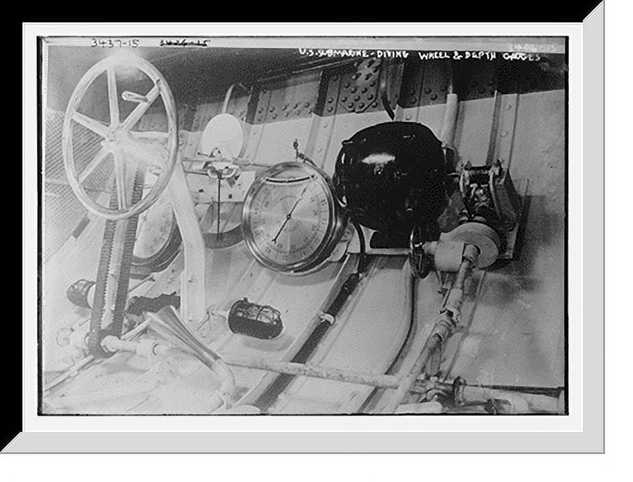 Historic Framed Print, U.S. Sub diving wheel and depth charges, 17-7/8 ...