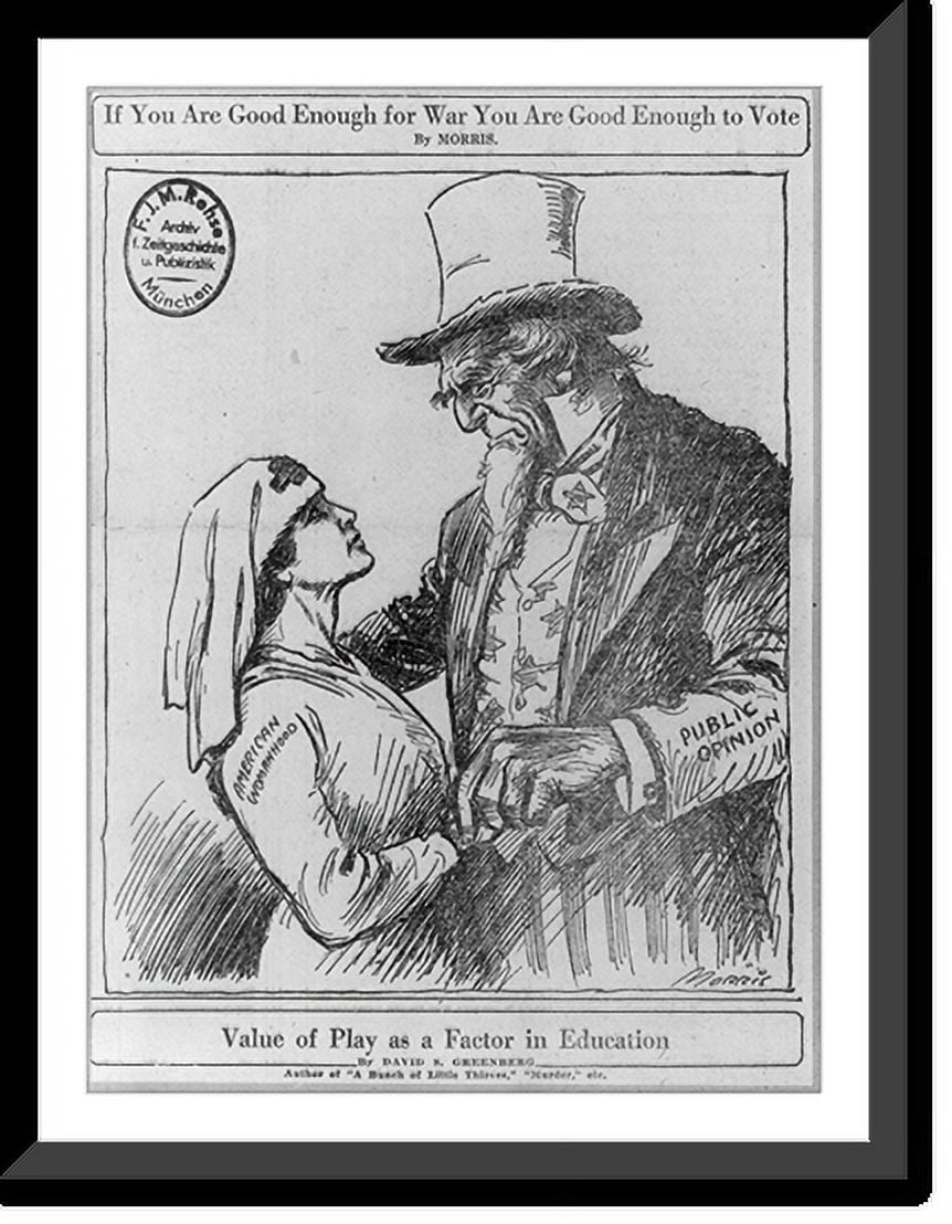 Historic Framed Print, [Uncle Sam (as Public Opinion") embracing nurse ...