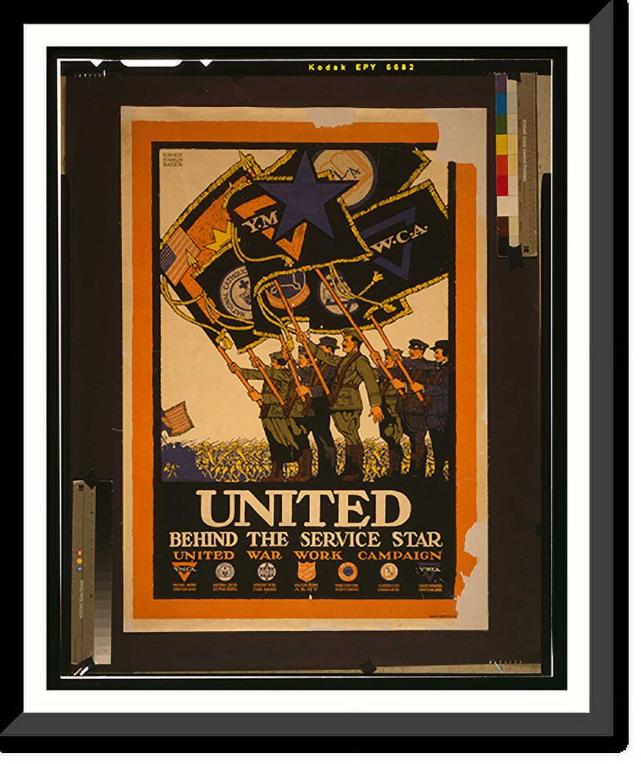 Historic Framed Print, United behind the service star United War Work ...