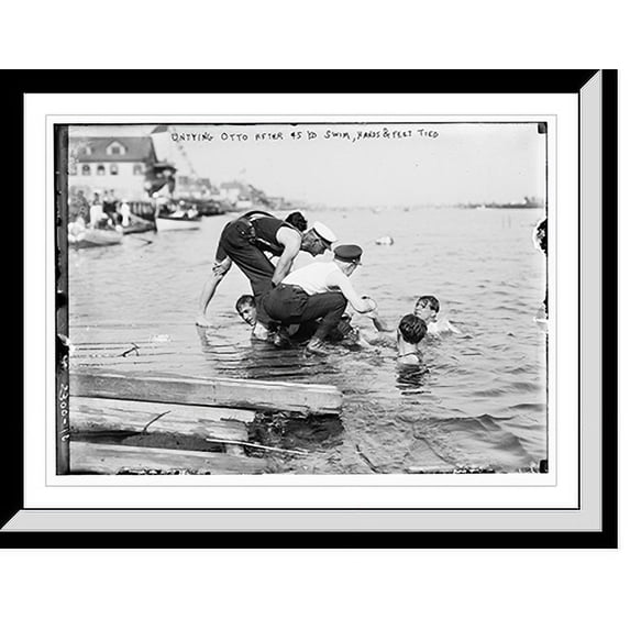 Historic Framed Print, Untying Otto after 45 yd. Swim. - arms and feet ...
