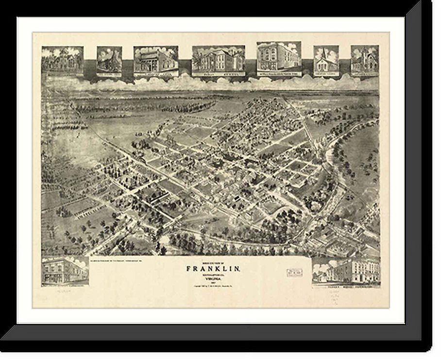 Historic Framed Print, VA Franklin 1907 MAP, 17-7/8" x 21-7/8 ...