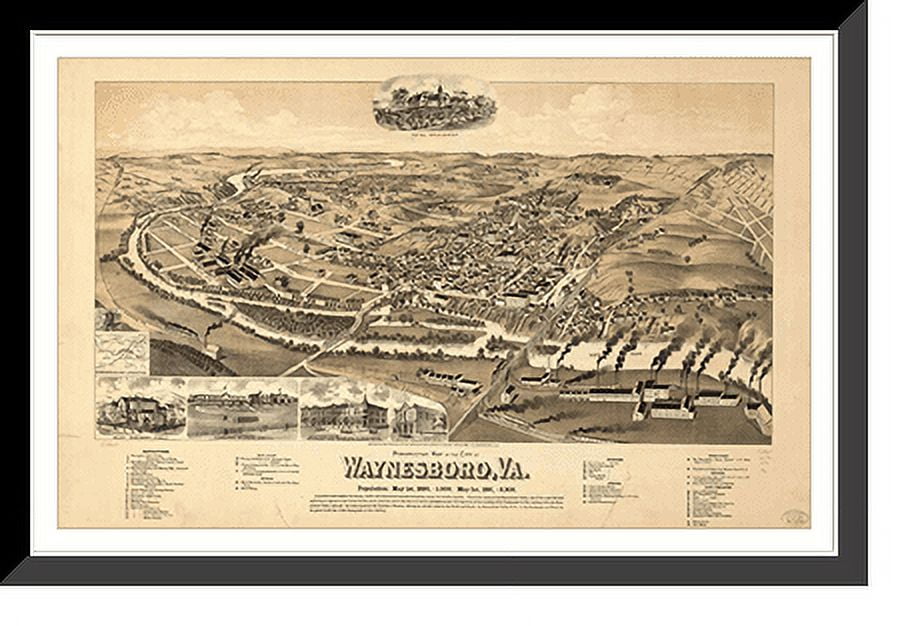 Historic Framed Print, VA Waynesboro 1891 MAP, 17-7/8" x 21-7/8 ...