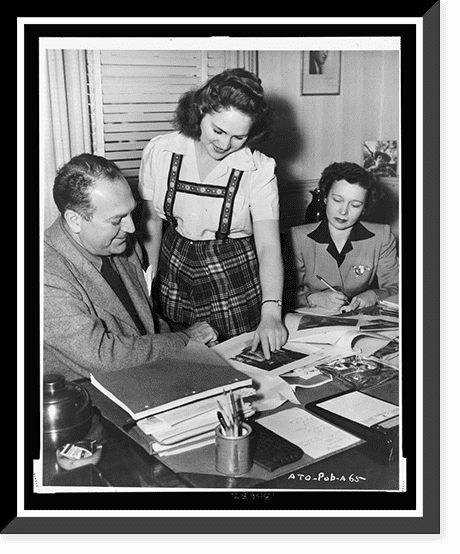 Historic Framed Print, [Val Lewton with his sister, Lucy, and secretary ...