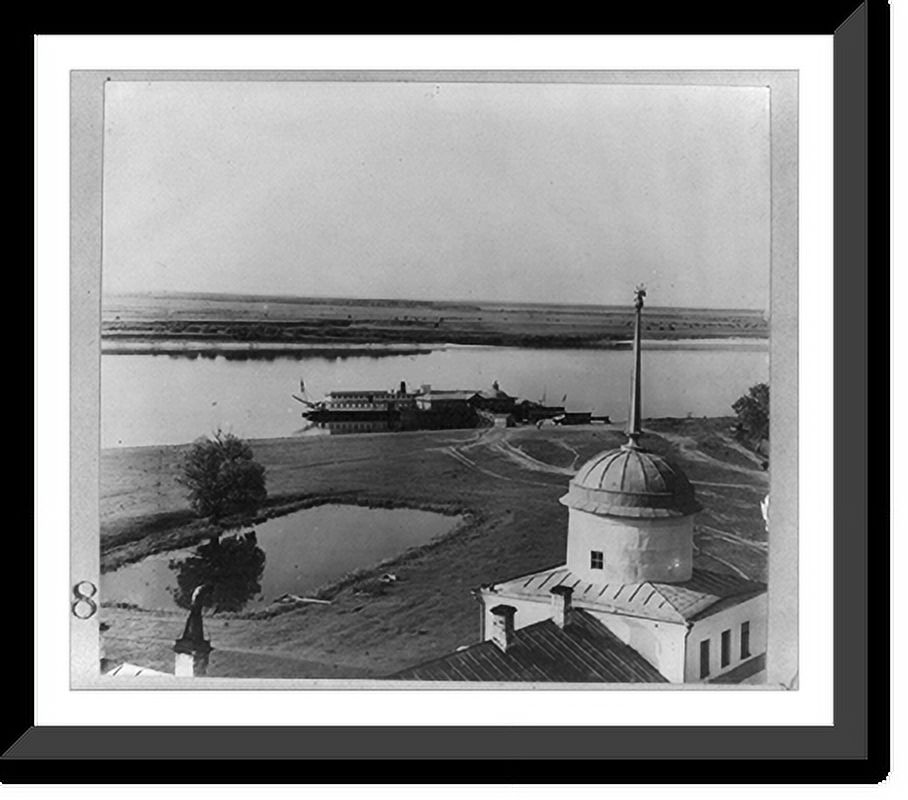 Historic Framed Print, Vid s kolokol'ni na Volgu s pristan'iu. Nikolo ...