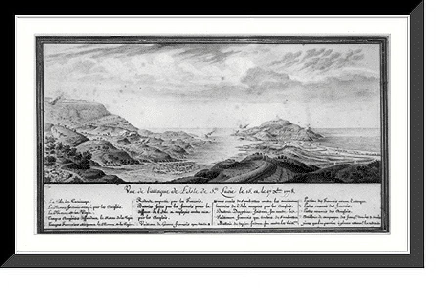 Historic Framed Print, Vue de l'attaque de l'Isle de Ste. Lucie le 15 ...