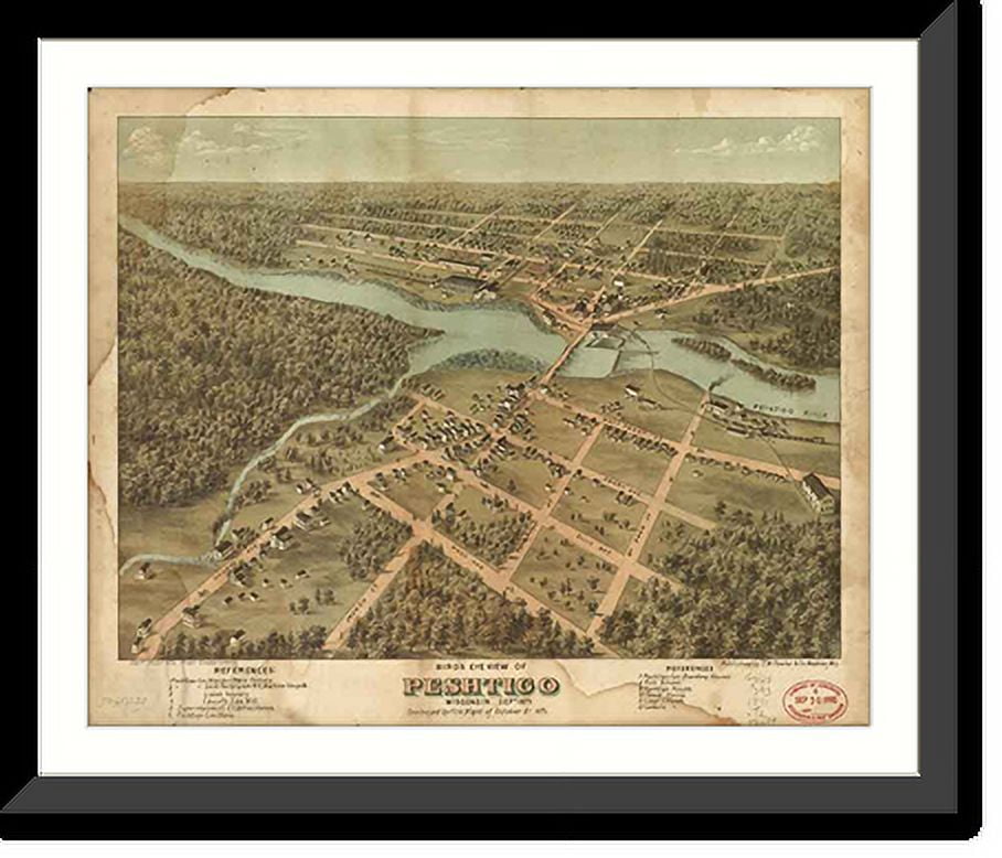 Historic Framed Print, WI Peshtigo 1871 MAP, 17-7/8" x 21-7/8 ...