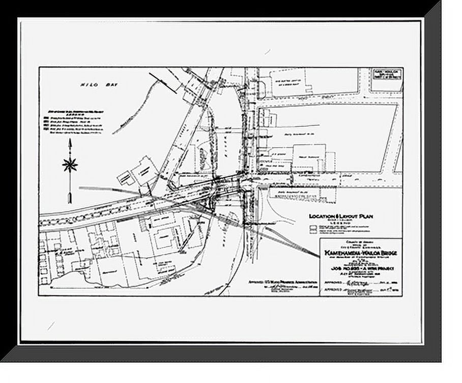 Historic Framed Print, Wailoa Bridge, Spanning Wailoa River at ...