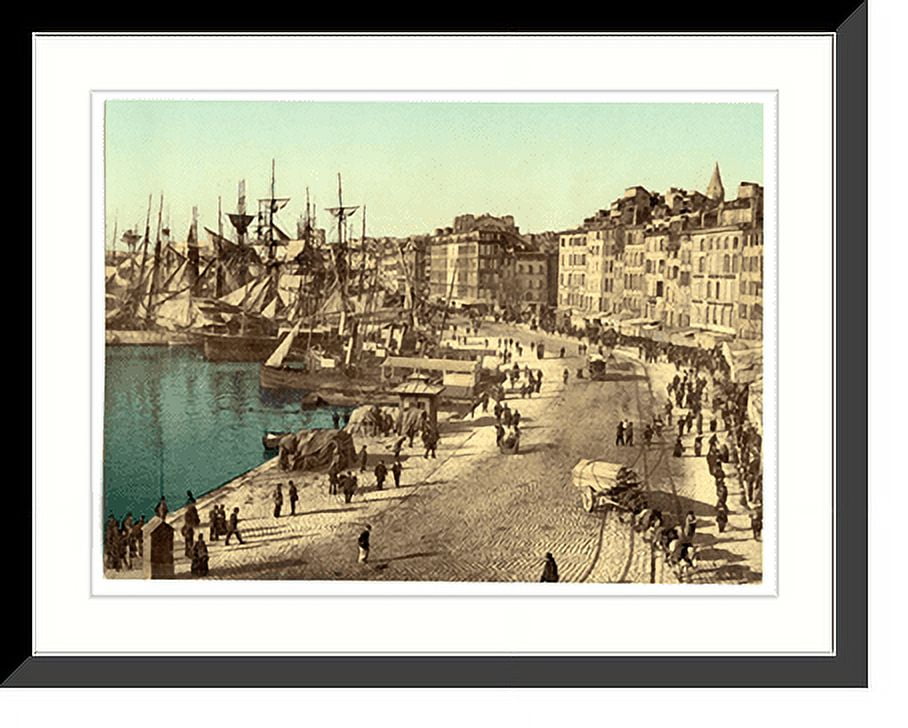 Historic Framed Print, Waterfront scene with ships at harbor and ...