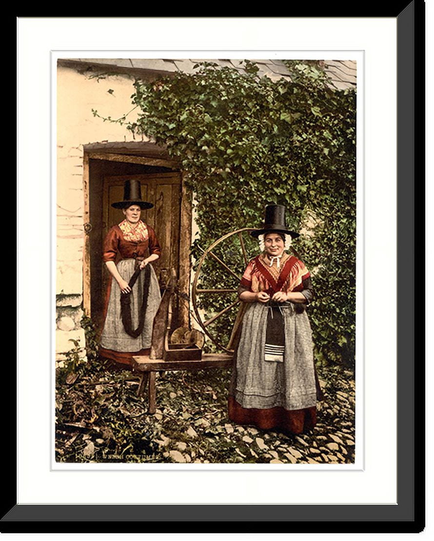 Historic Framed Print, Welsh spinners and spinning wheel Wales, 17-7/8 ...
