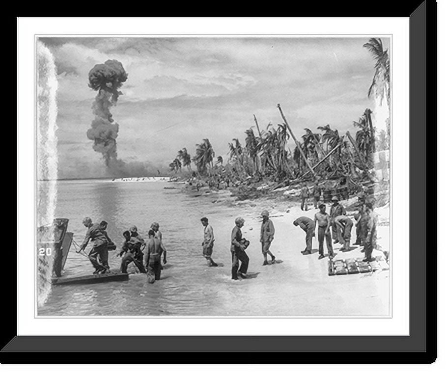 Historic Framed Print, [While supplies are unloaded from landing craft ...