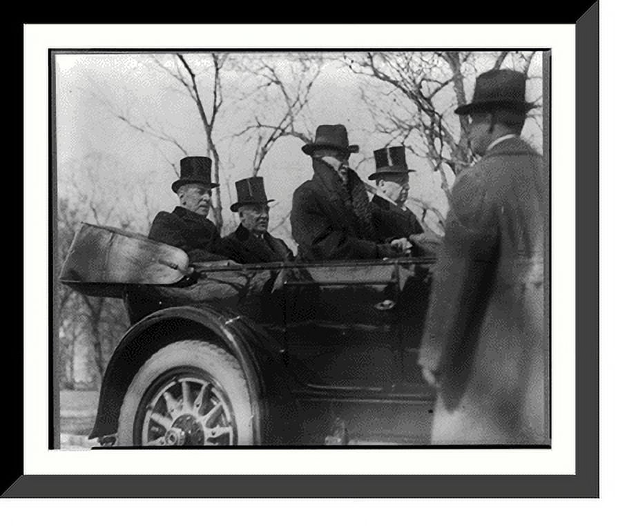 Historic Framed Print, Wilson, Harding, Cannon and Knox in car on way ...