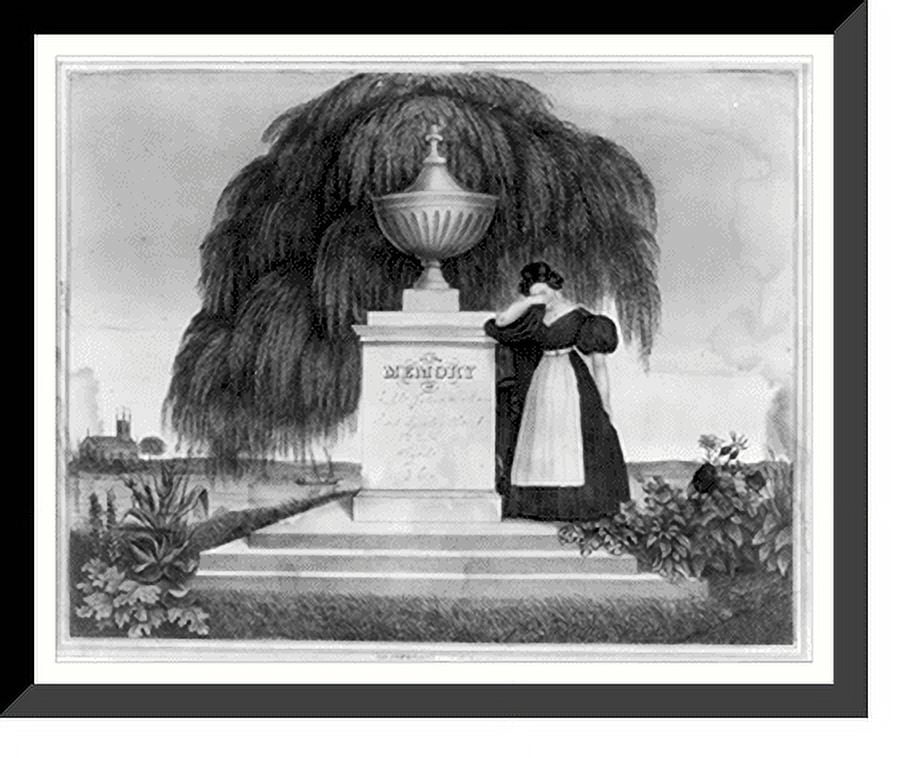 Historic Framed Print, [Woman mourning by tomb with inscription, to the ...