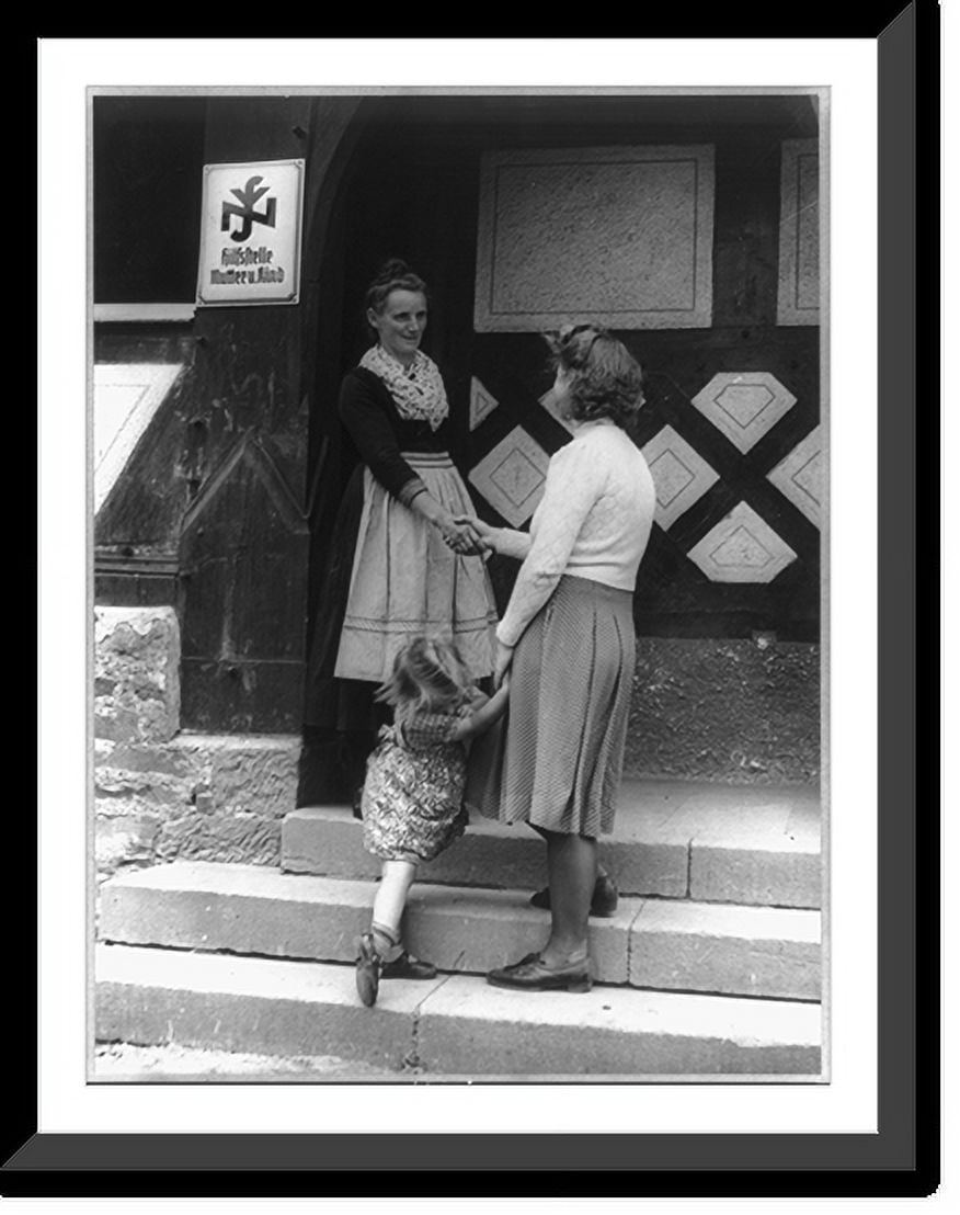 Historic Framed Print, [Woman with child shaking hands with social ...