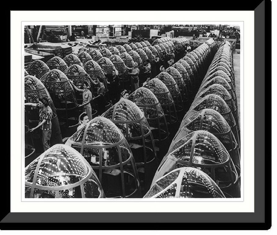 Historic Framed Print, Women aircraft workers finishing transparent ...
