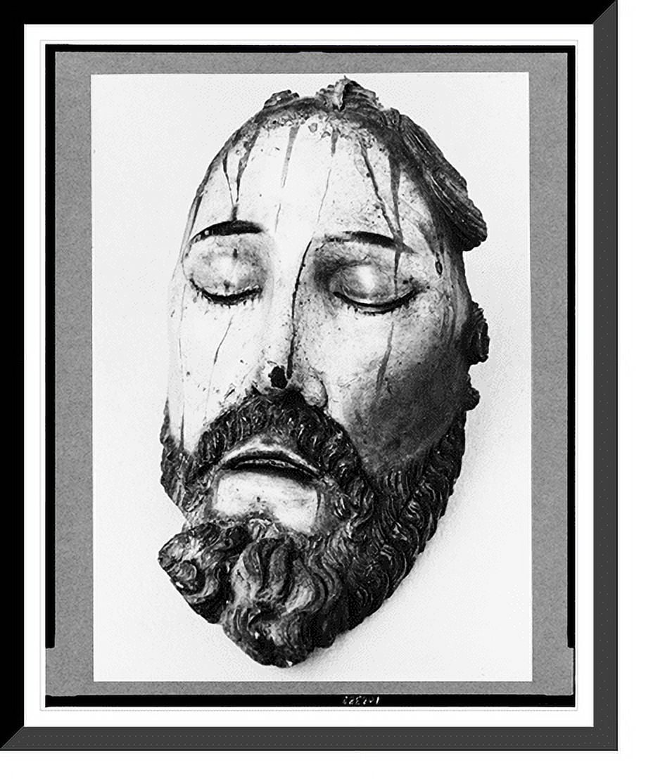 Historic Framed Print, [Wood carving of the head of Christ, by ...