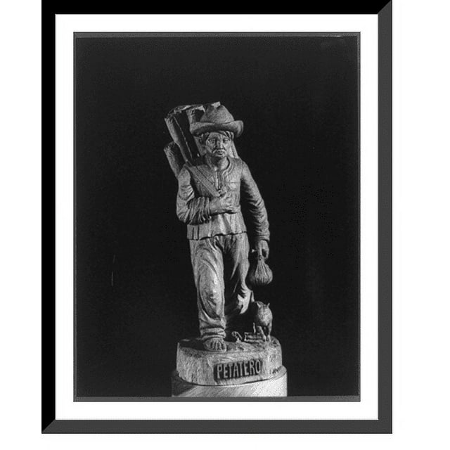 Historic Framed Print, [Wood sculpture by Joaquin Aguilar Guzman of a ...