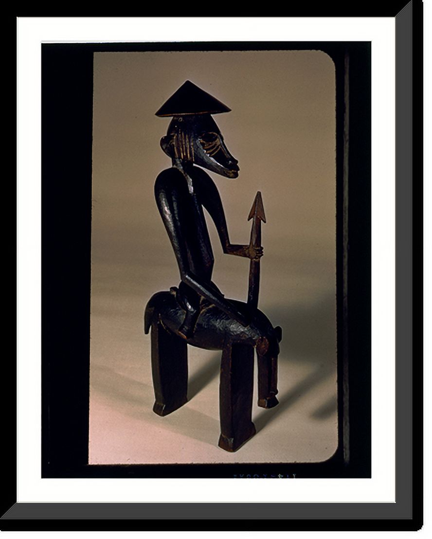 Historic Framed Print, [Wooden sculpture of a horseman from the Senufo ...