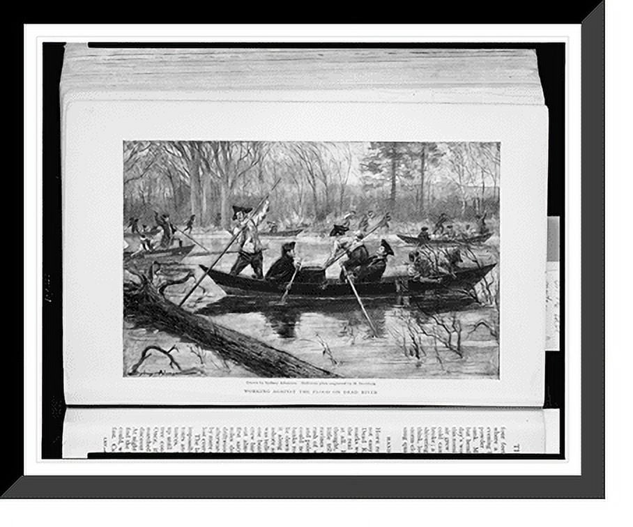 Historic Framed Print, Working against the flood on Dead River.drawn by ...