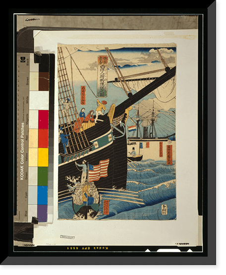Historic Framed Print, [Yokohama koeki seiyojin nimotsu unso no zu ...