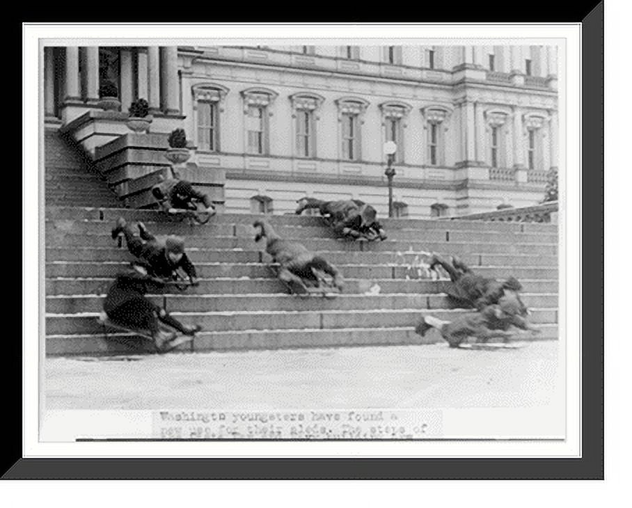 Historic Framed Print, [Youths sledding down steps of the State, War ...