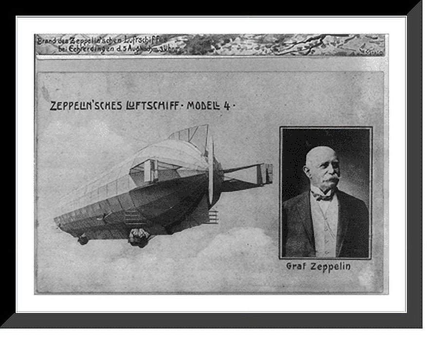 Historic Framed Print, Zeppelin airship, model 4, with inset bust ...