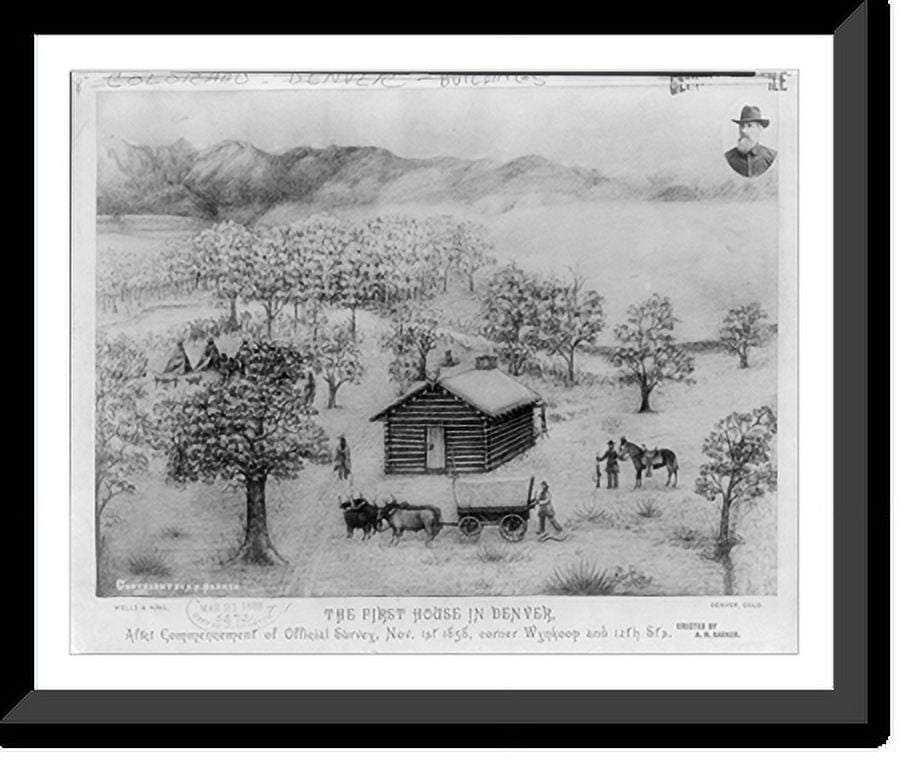 Historic Framed Print, The first house in Denver, after commencement of ...