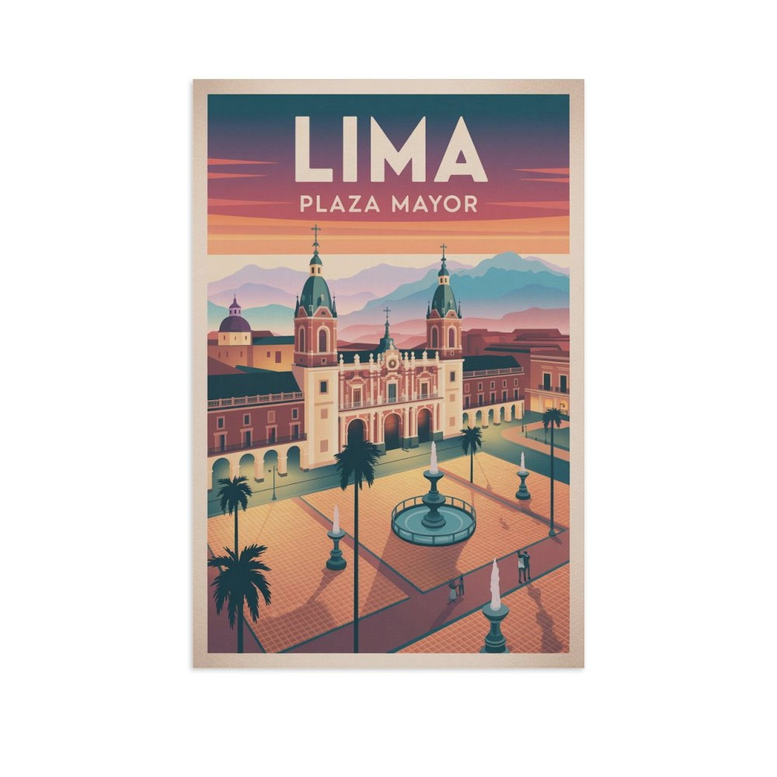 Historic Landmark Wall Art Plaza Mayor Peru Retro Travel Poster Lima ...