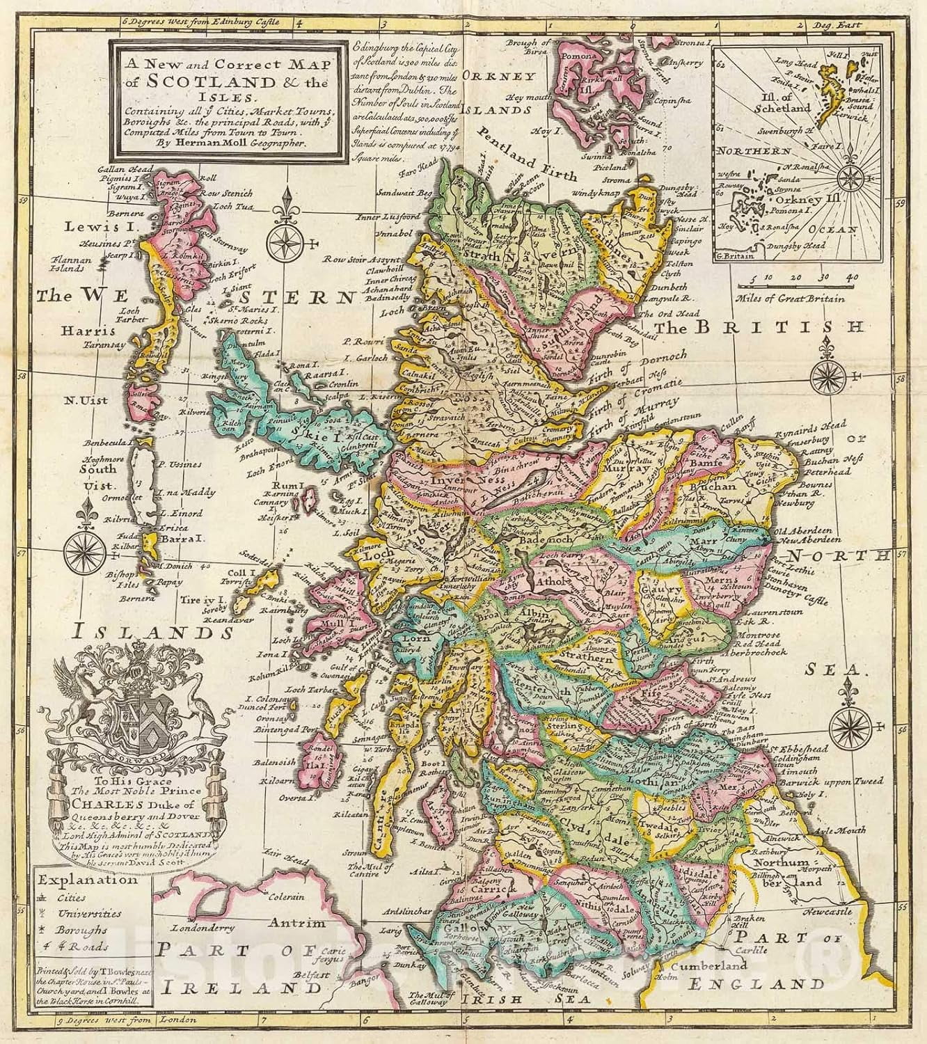 Historic Map - 1736 New and Correct map of Scotland & The Isles ...
