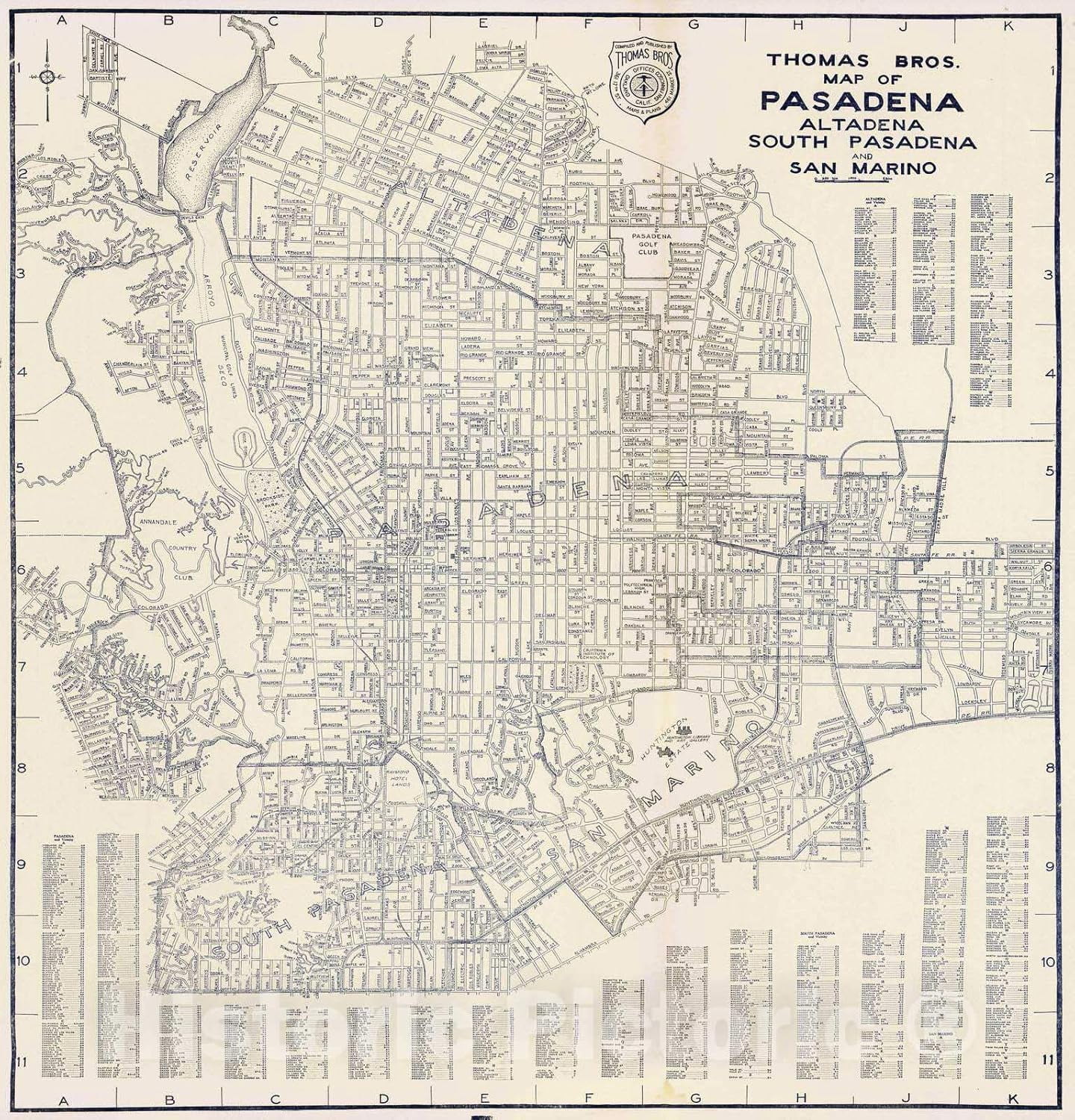 Historic Map - 1938 Thomas Bros. Map of Pasadena, Altadena, South ...