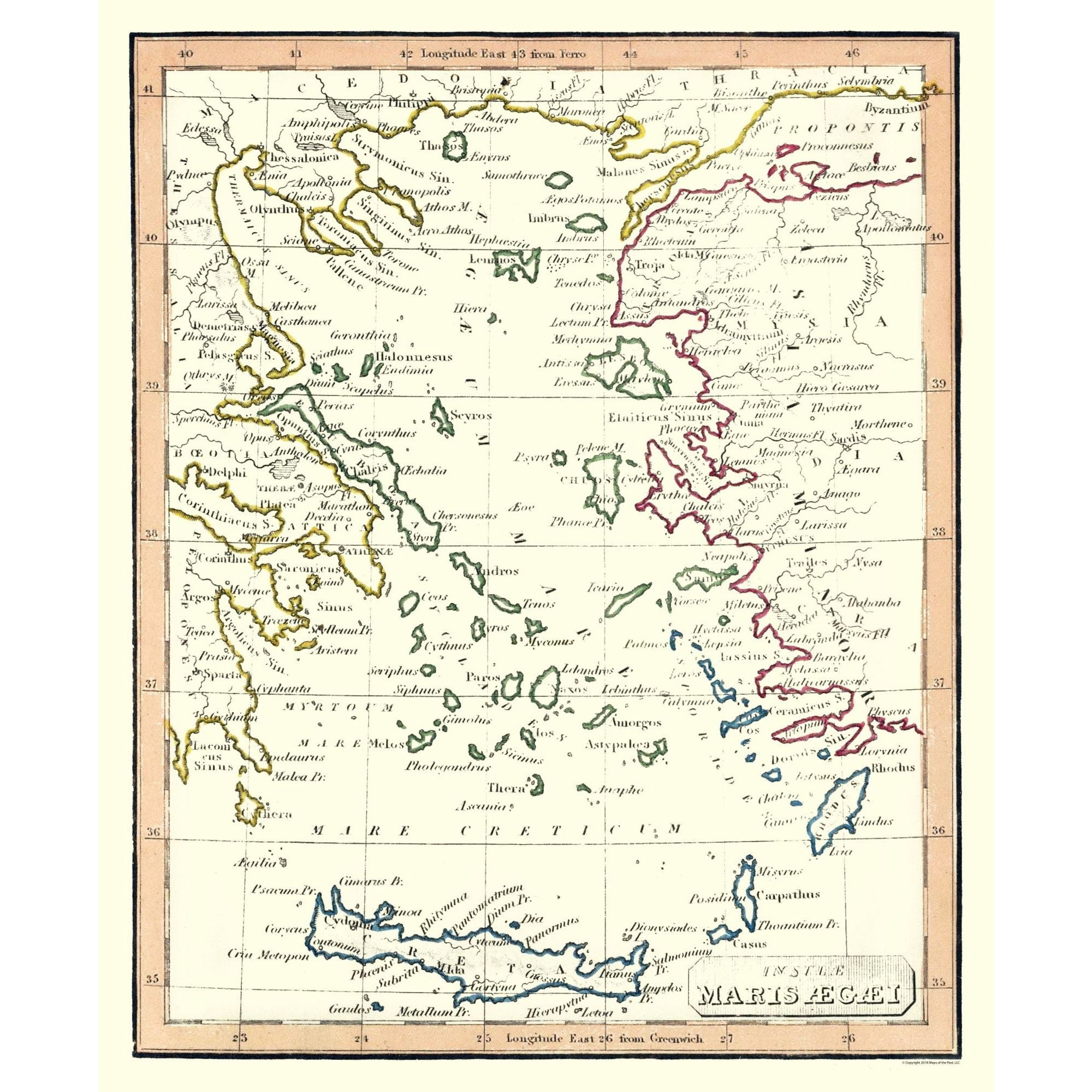Historic Map - Aegean Islands Europe - Fenner 1830 - Vintage Wall Art ...