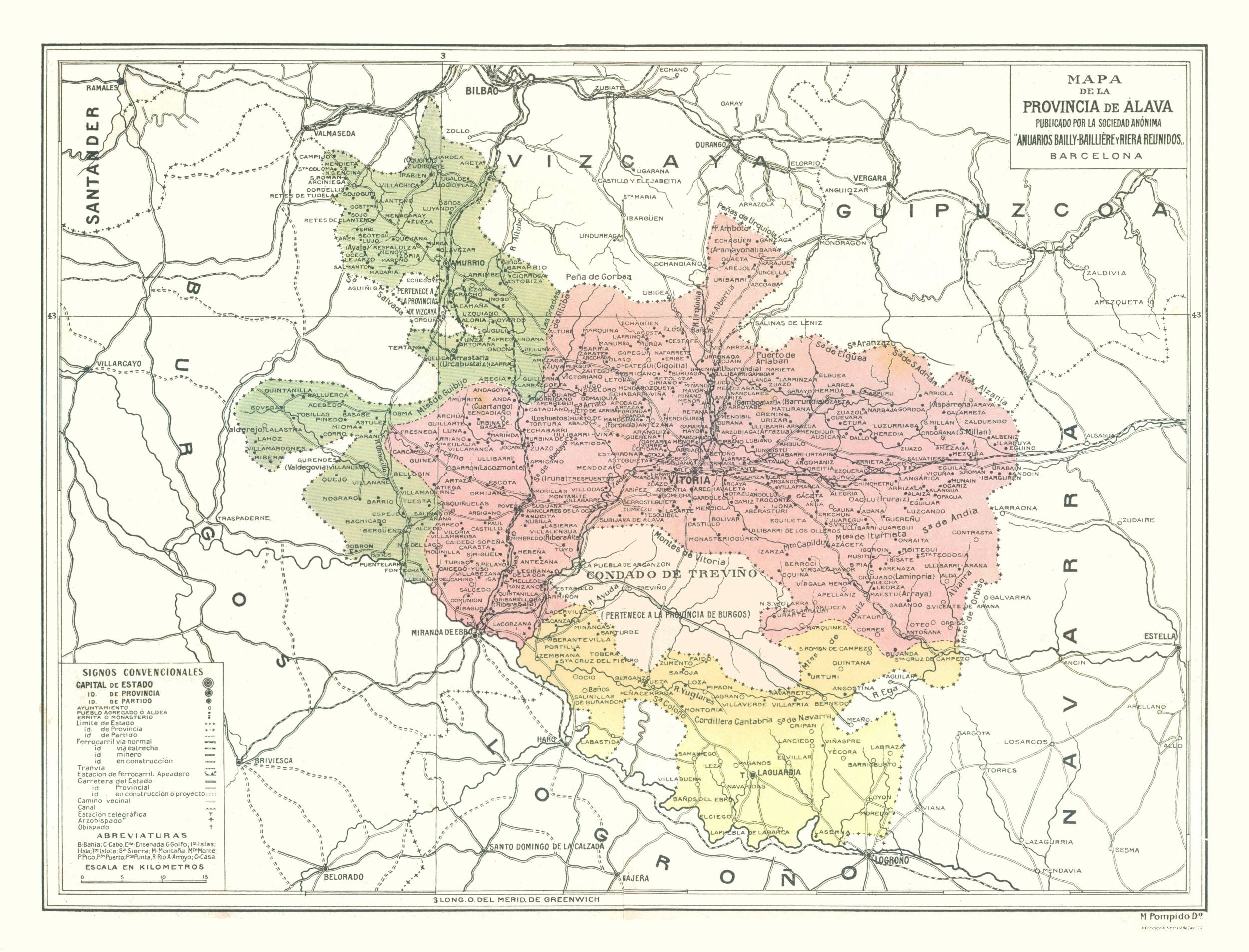 Historic Map - Alava Province Spain - Pompido 1913 - 30.17 x 23 ...