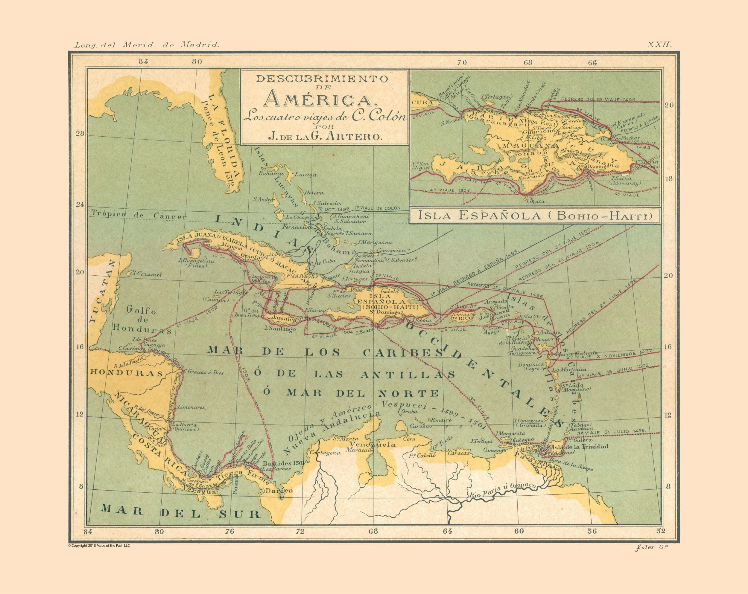 Historic Map - America Discovery - Artero 1879 - Vintage Wall Art ...