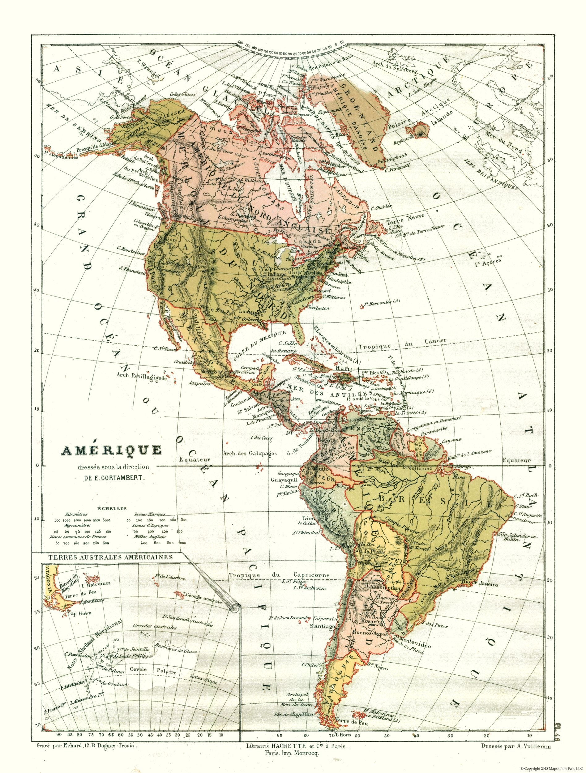 Historic Map - America Political - Cortambert 1880 - 23 x 30.35 ...