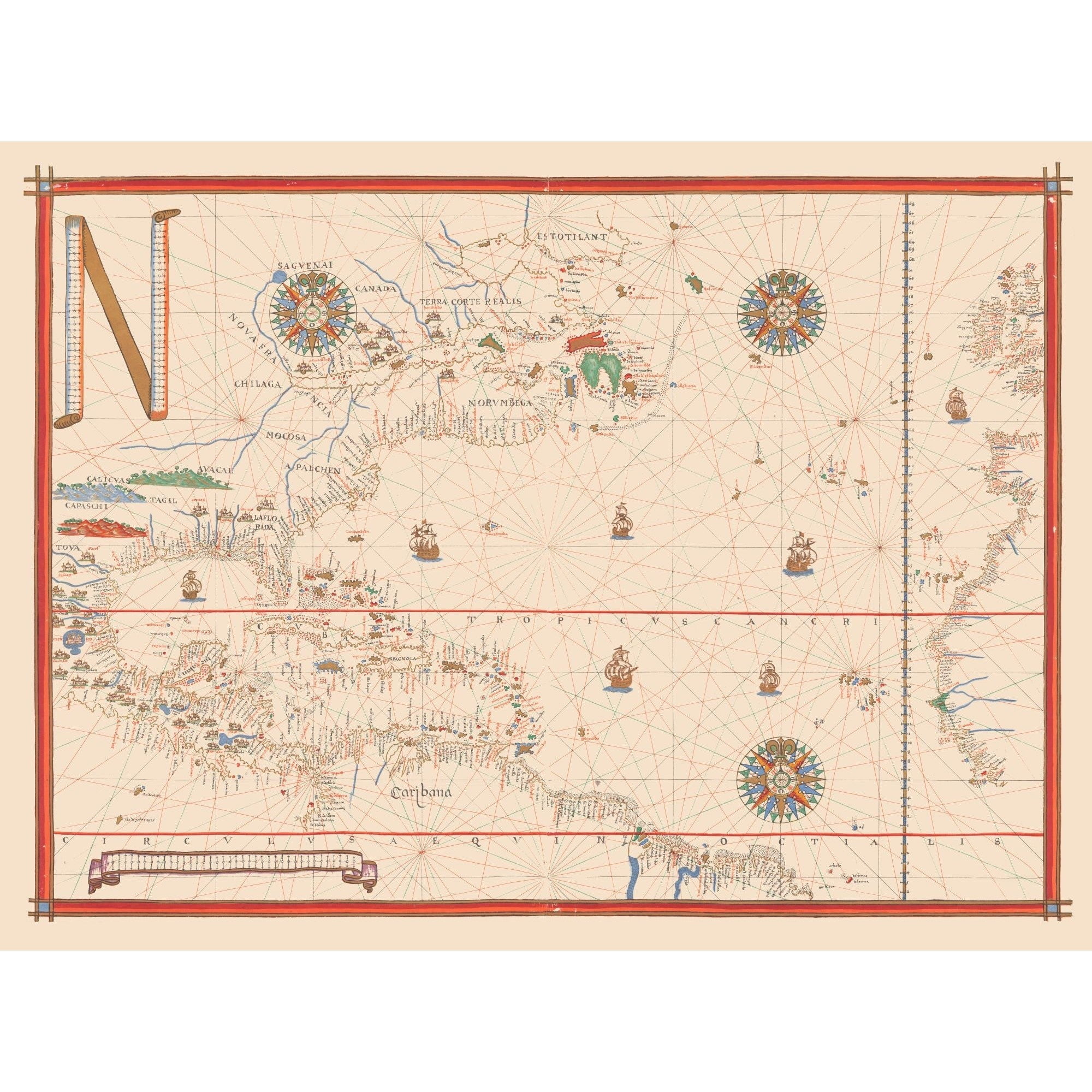 Historic Map - Americas Early Settlements- Martines 1587 - 31.04 x 23 ...