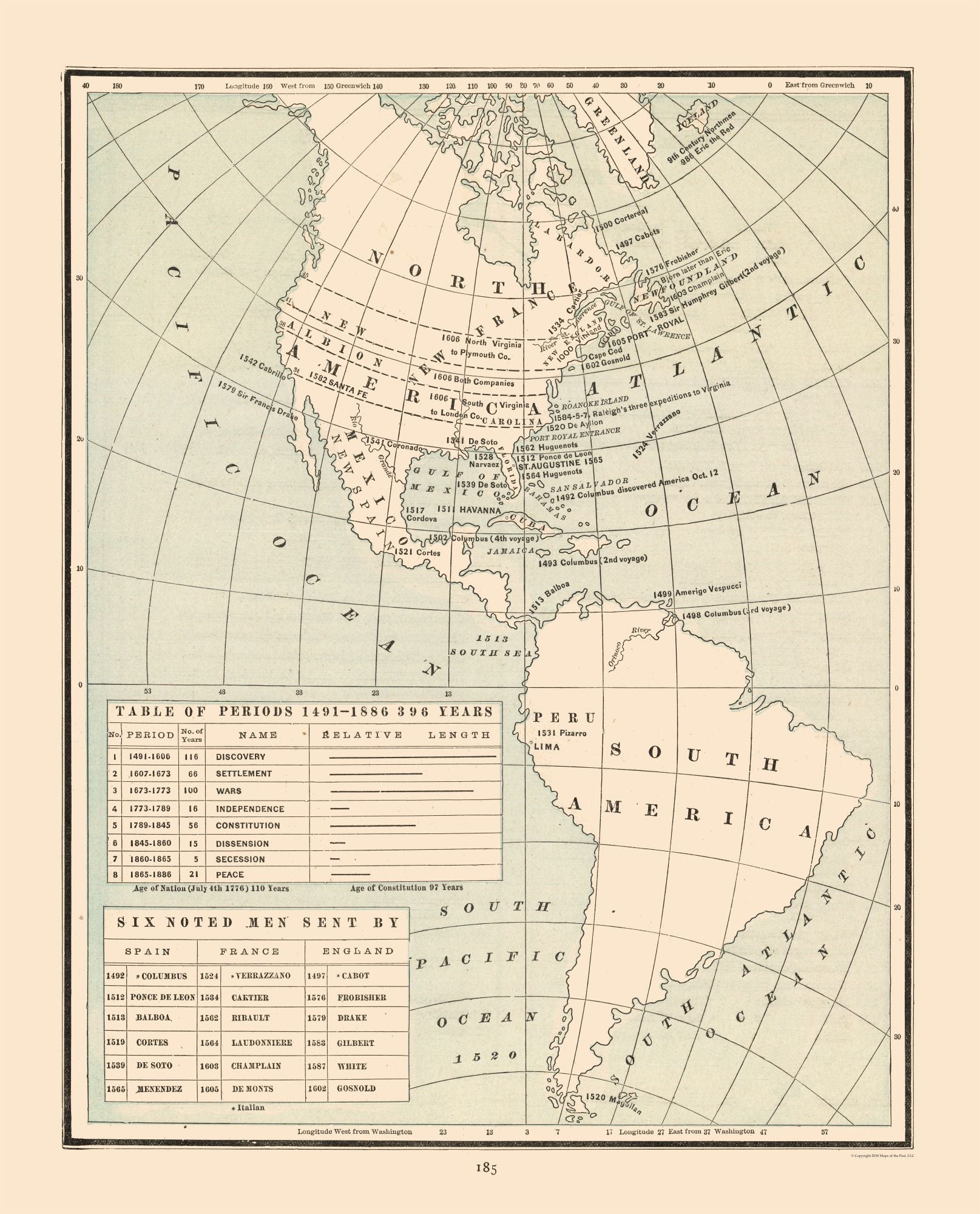 Historic Map - Americas Explorers - Cram 1892 - 23 x 28.49 - Vintage ...