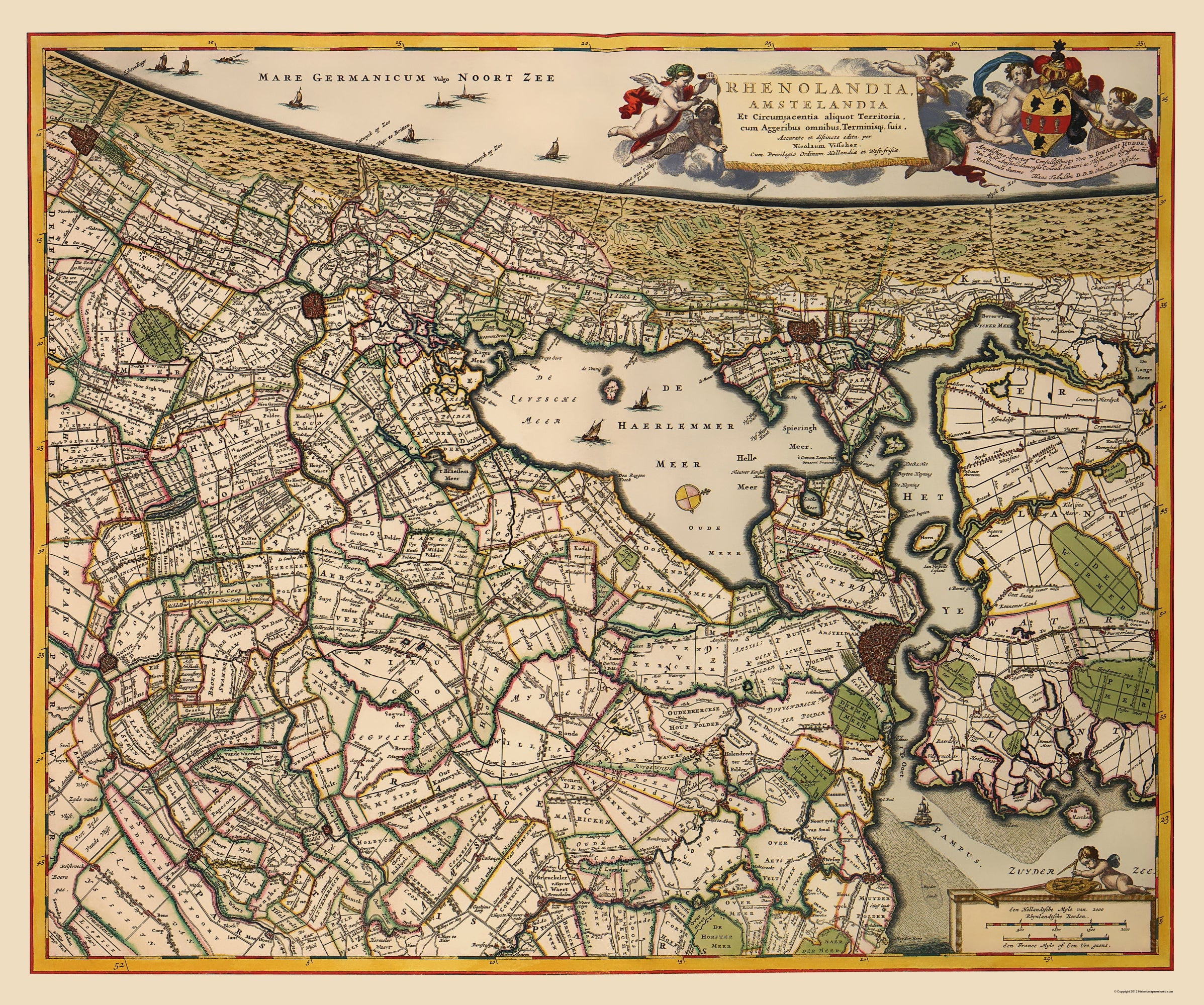 Historic Map - Amsterdam Area - Visscher 1681 - 23 x 27.54 - Vintage ...