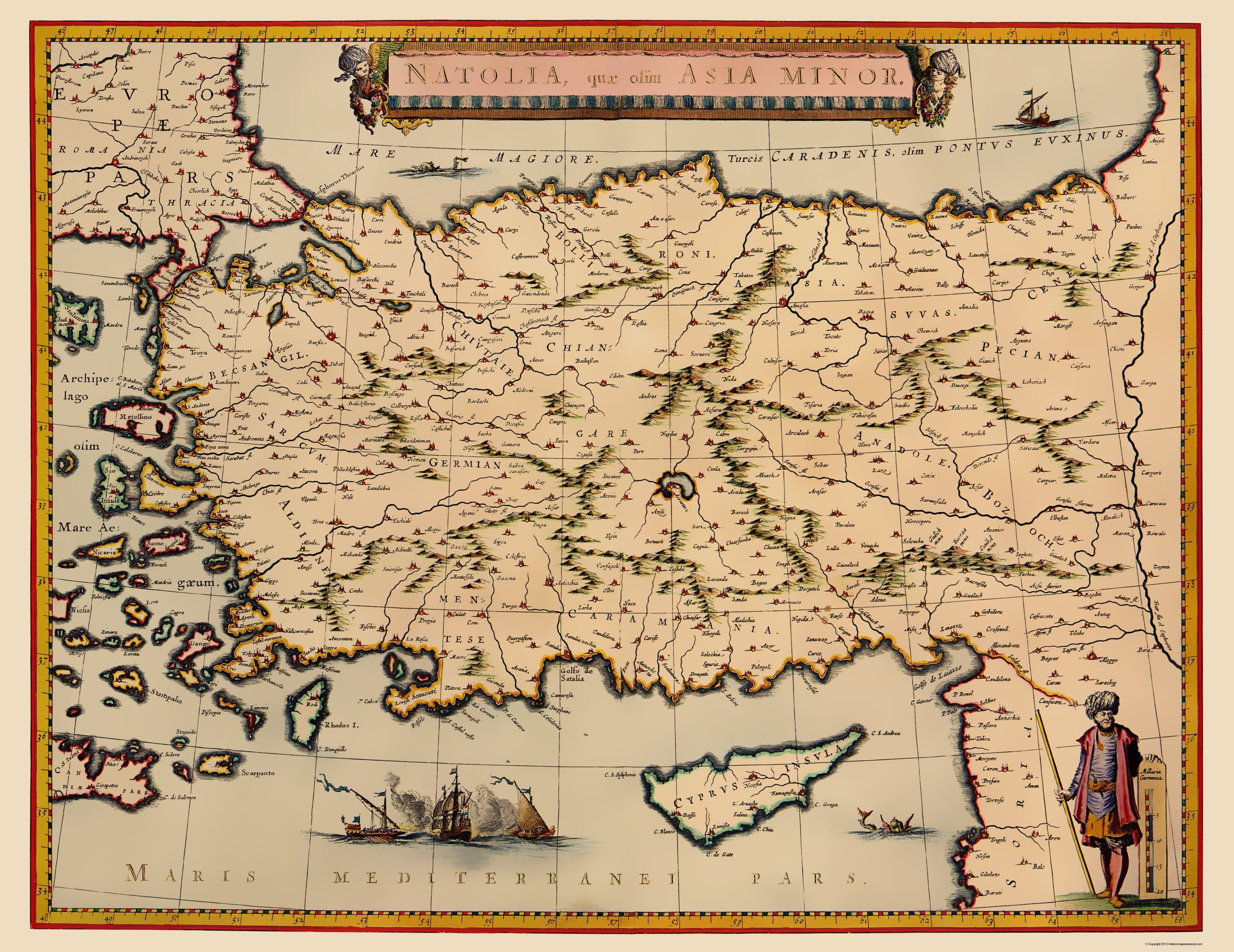 Historic Map - Anatolian Peninsula Asia Minor - Mariette 1635 - 23 x 29 ...
