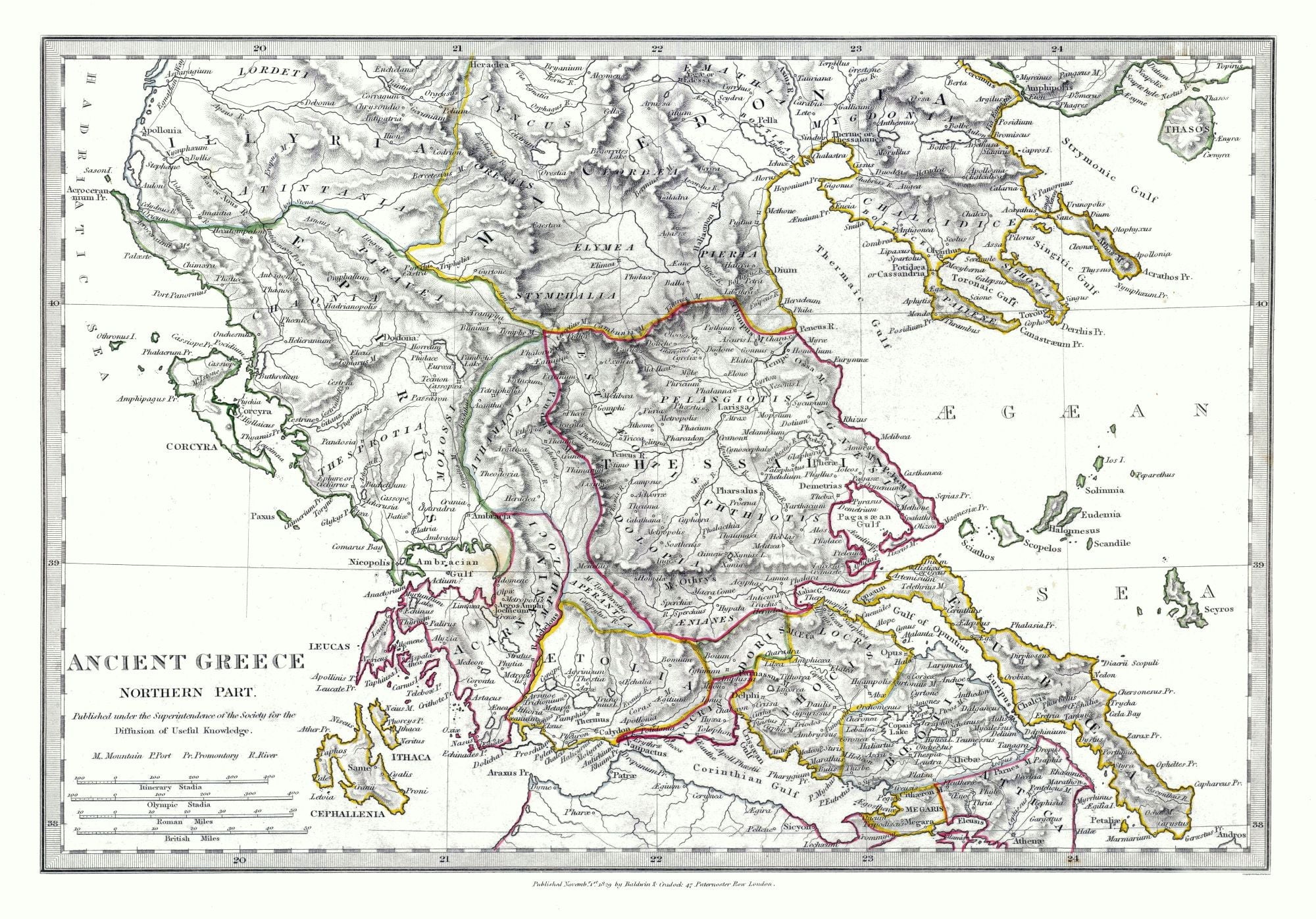 Historic Map - Ancient Greece Northern - Chapman 1829 - 32.96 x 23 ...
